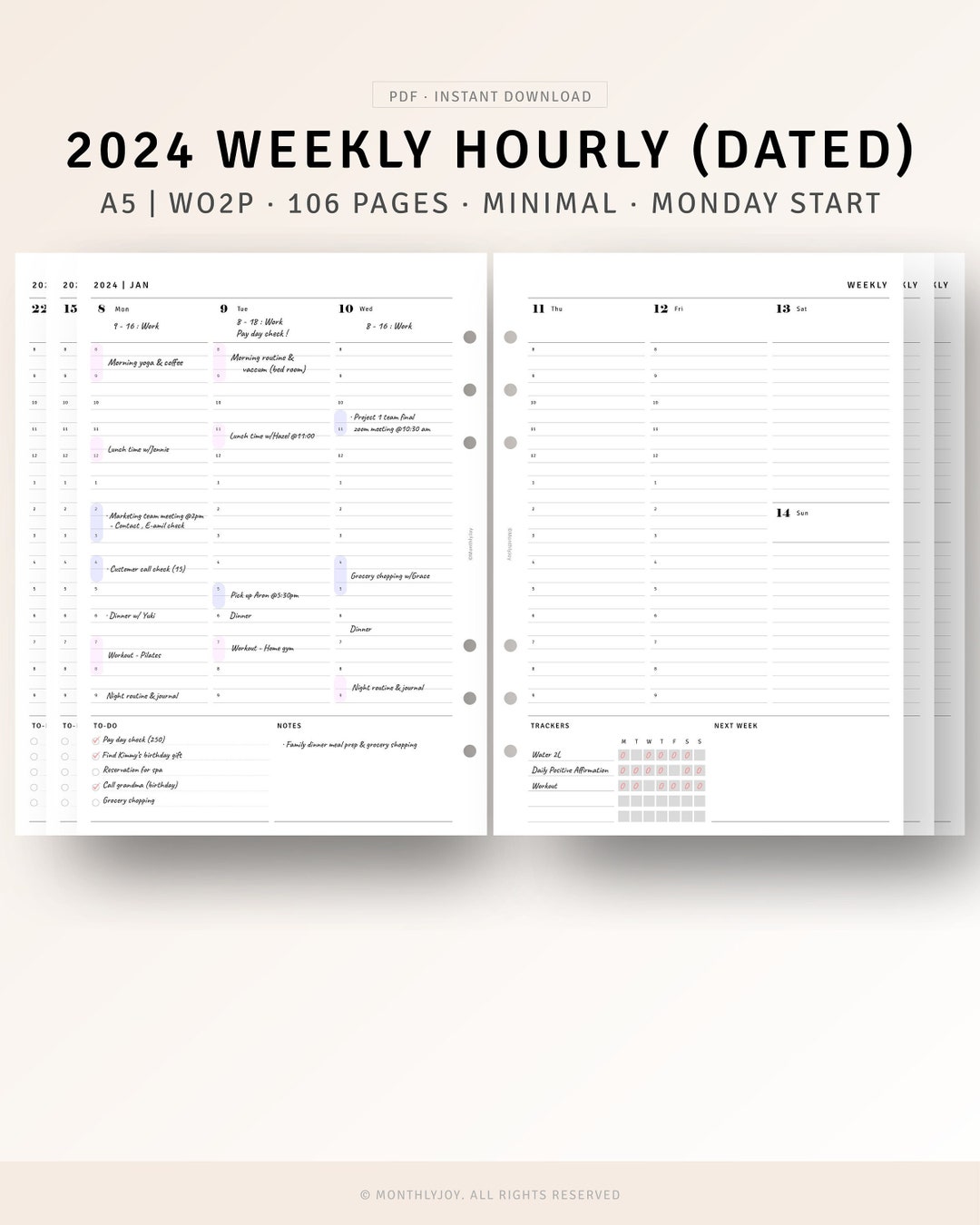 A5 Inserts, 2024 Weekly Planner Printable 2024 Dated Weekly Schedule ...