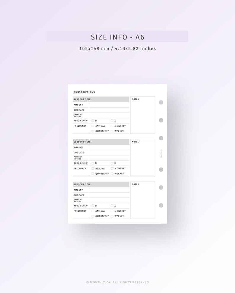 Subscription Tracker Printable Membership Log Template, Monthly Bill ...