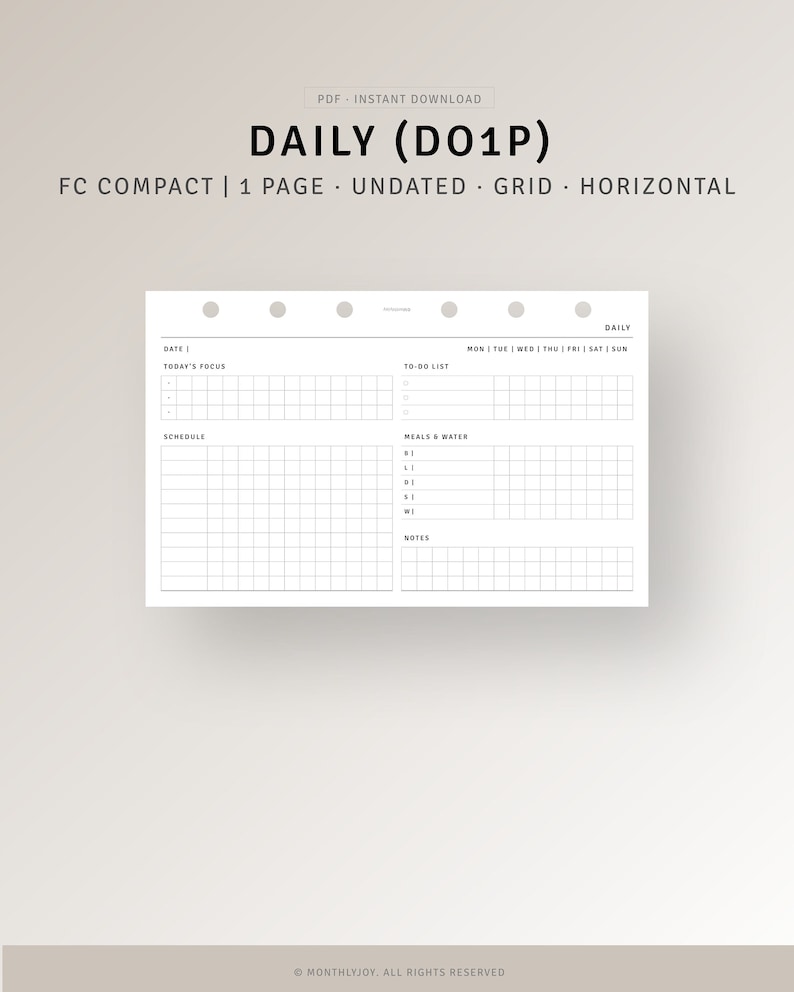 Undated Daily Planner Printable FC Compact Inserts Day on One - Etsy