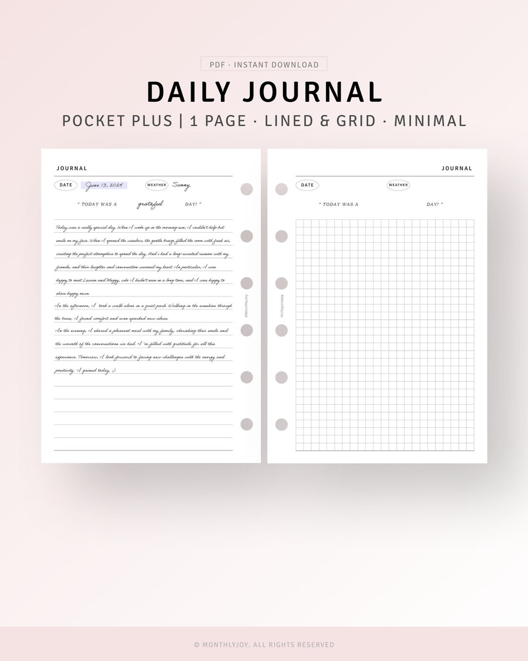 Daily Journal Pages Printable Pocket Plus Inserts, Daily Reflection ...