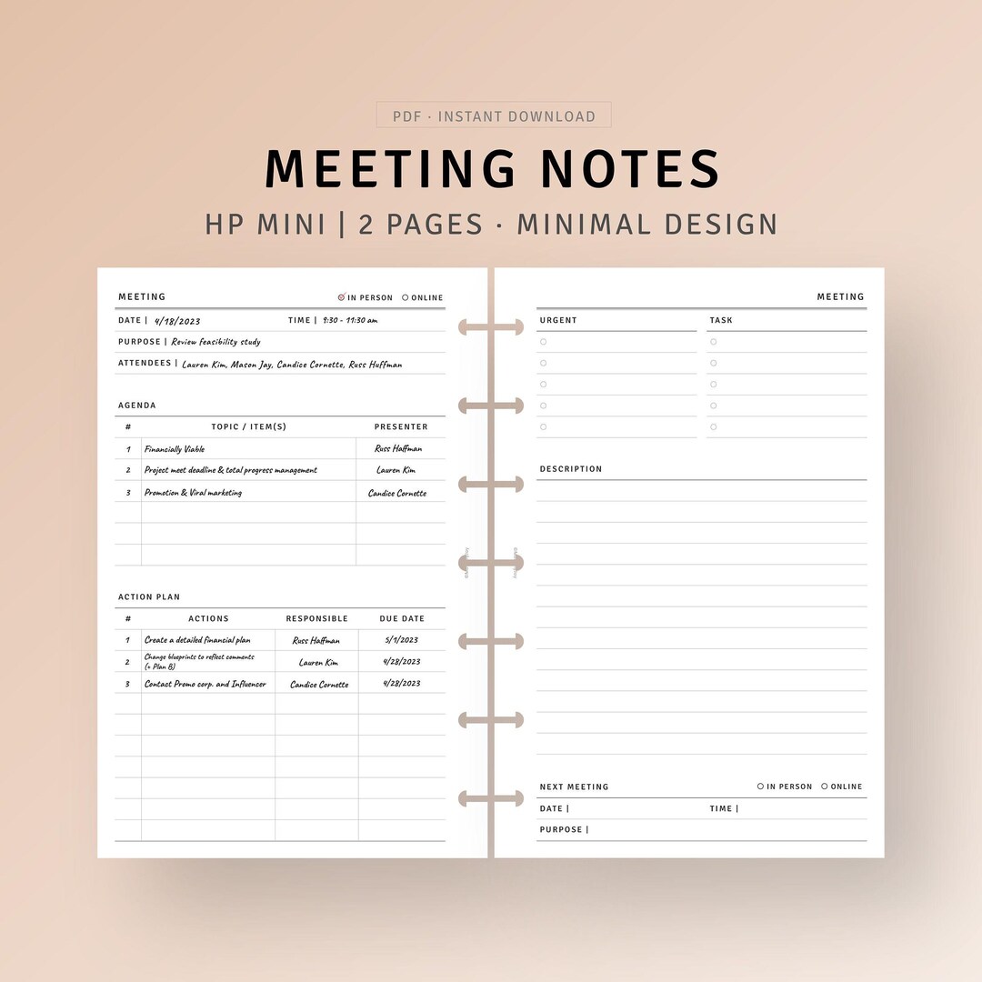 Meeting Minutes Printable Discussion Notes Page, Business Note Taking ...