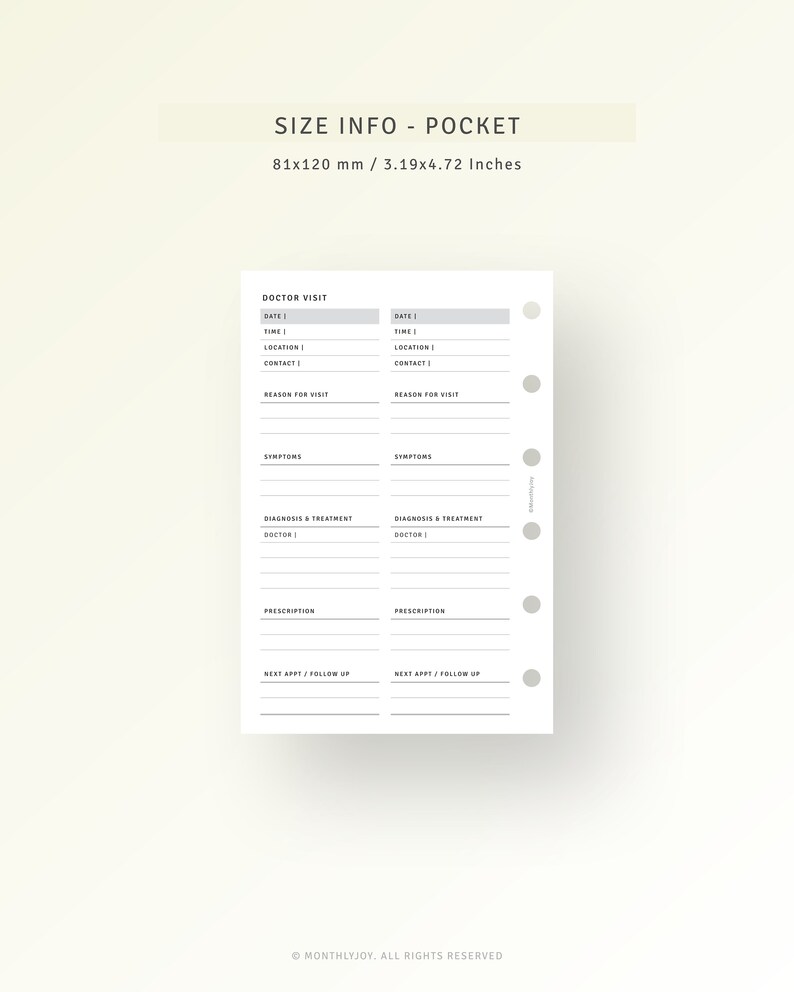 Medical Tracker Pocket Size Inserts Doctor Visits Tracker - Etsy