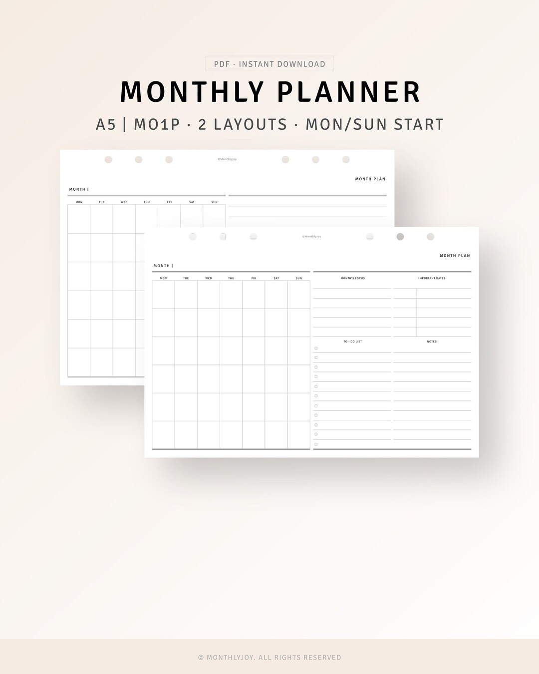 Undated Monthly Planner A5 Ring Binder Printable, Monthly Agenda ...