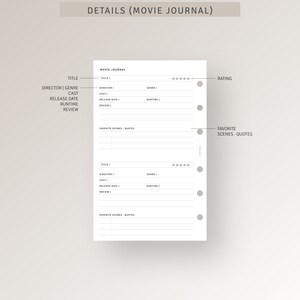 Printable Movie Journal Tracker FC Compact Inserts, TV Series Planner ...