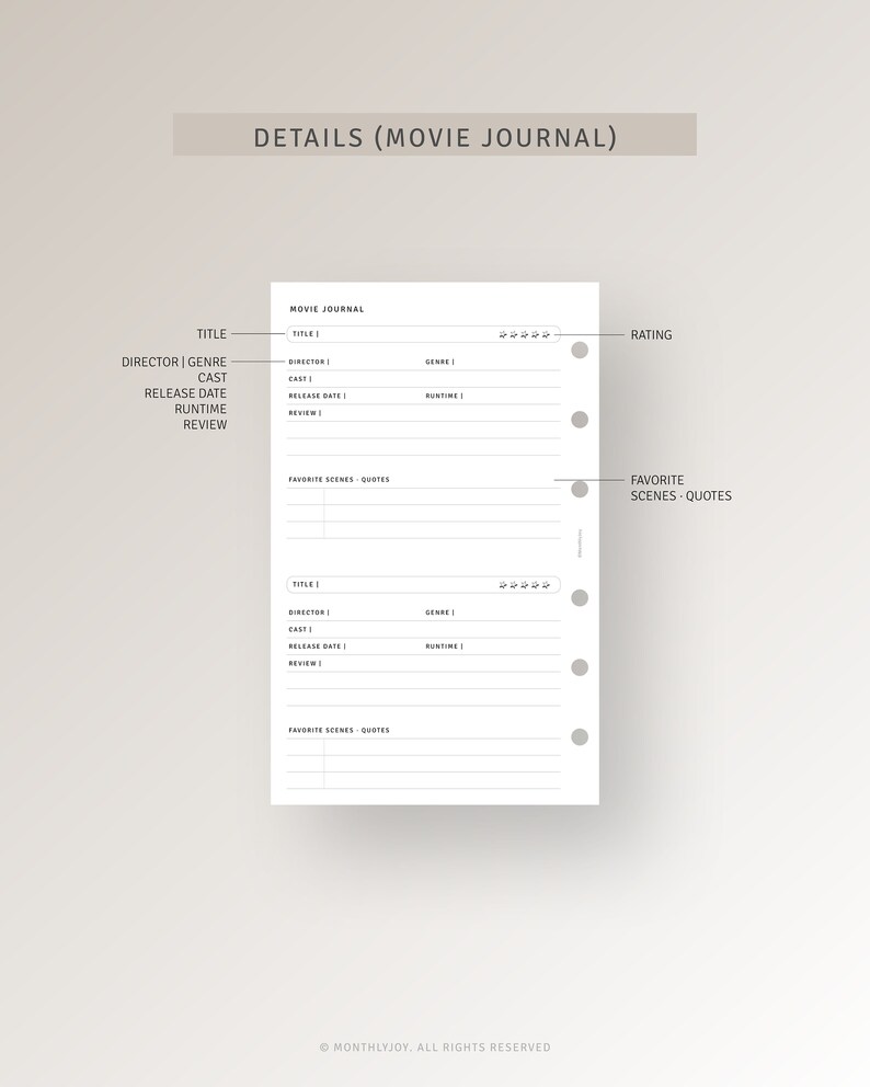Printable Movie Journal Tracker FC Compact Inserts TV Series - Etsy