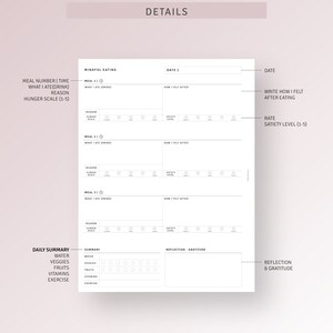 Mindful Eating Journal Printable Intuitive Eating Habit Food ...
