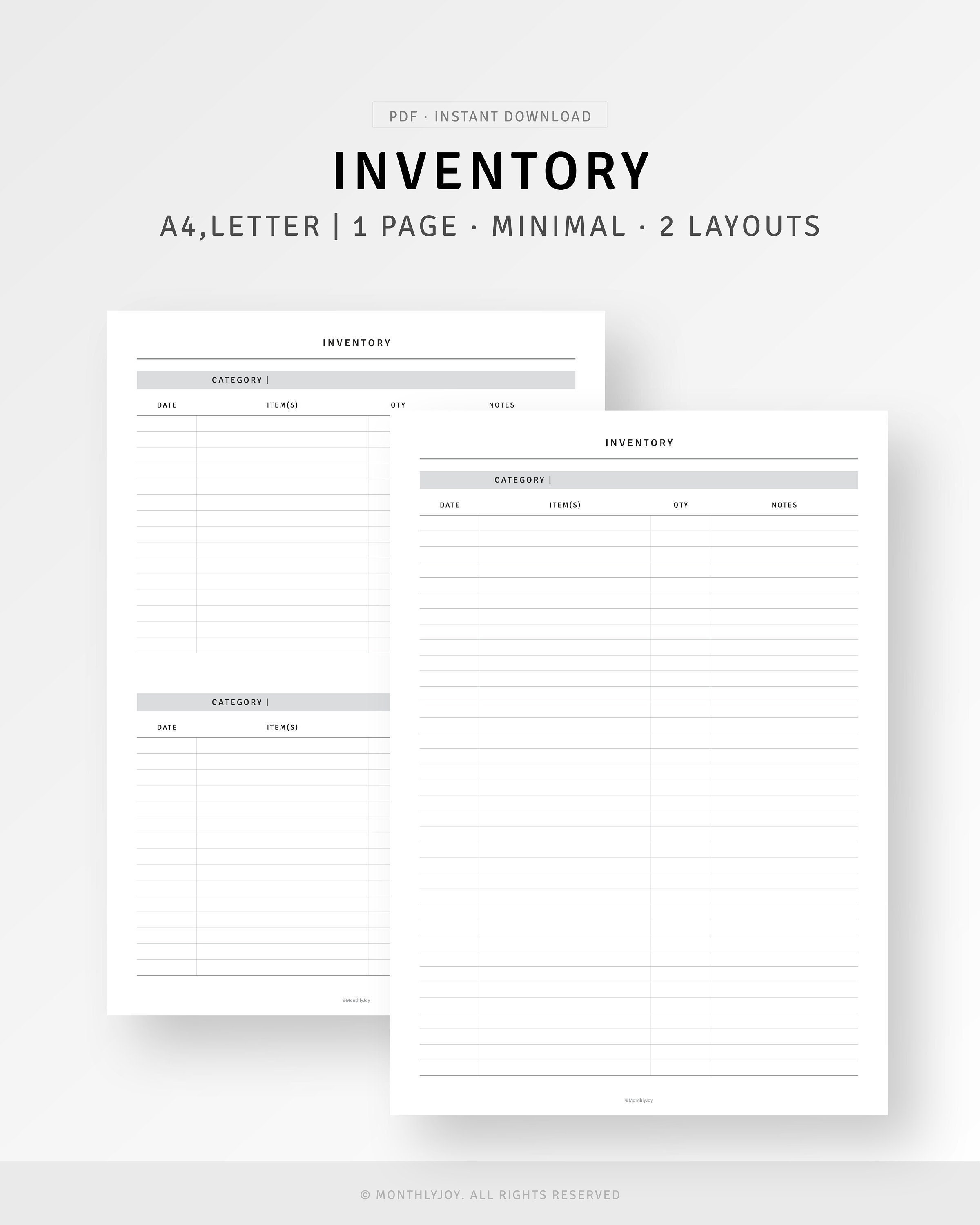 Calendars & Planners Paper & Party Supplies Inventory Log Inventory ...