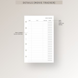 Printable Movie Journal Tracker FC Compact Inserts, TV Series Planner ...