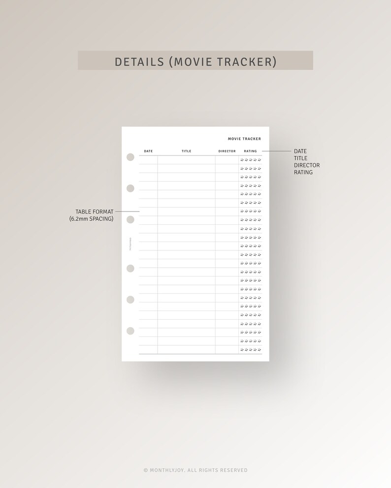 Printable Movie Journal Tracker FC Compact Inserts, TV Series Planner ...