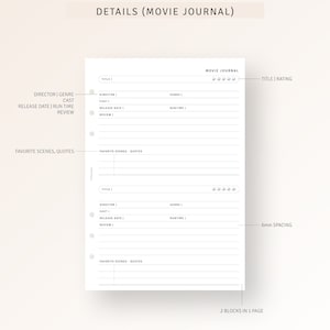 Movie Tracker Printable A5 Planner Inserts, Film Log Movie Review ...