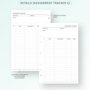 Assignment Tracker Printable Homework Tracker for Student, College New ...