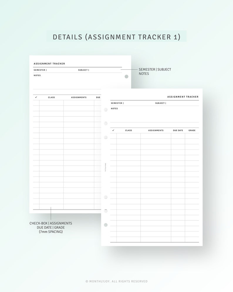 Assignment Tracker Printable Homework Tracker for Student, College New ...