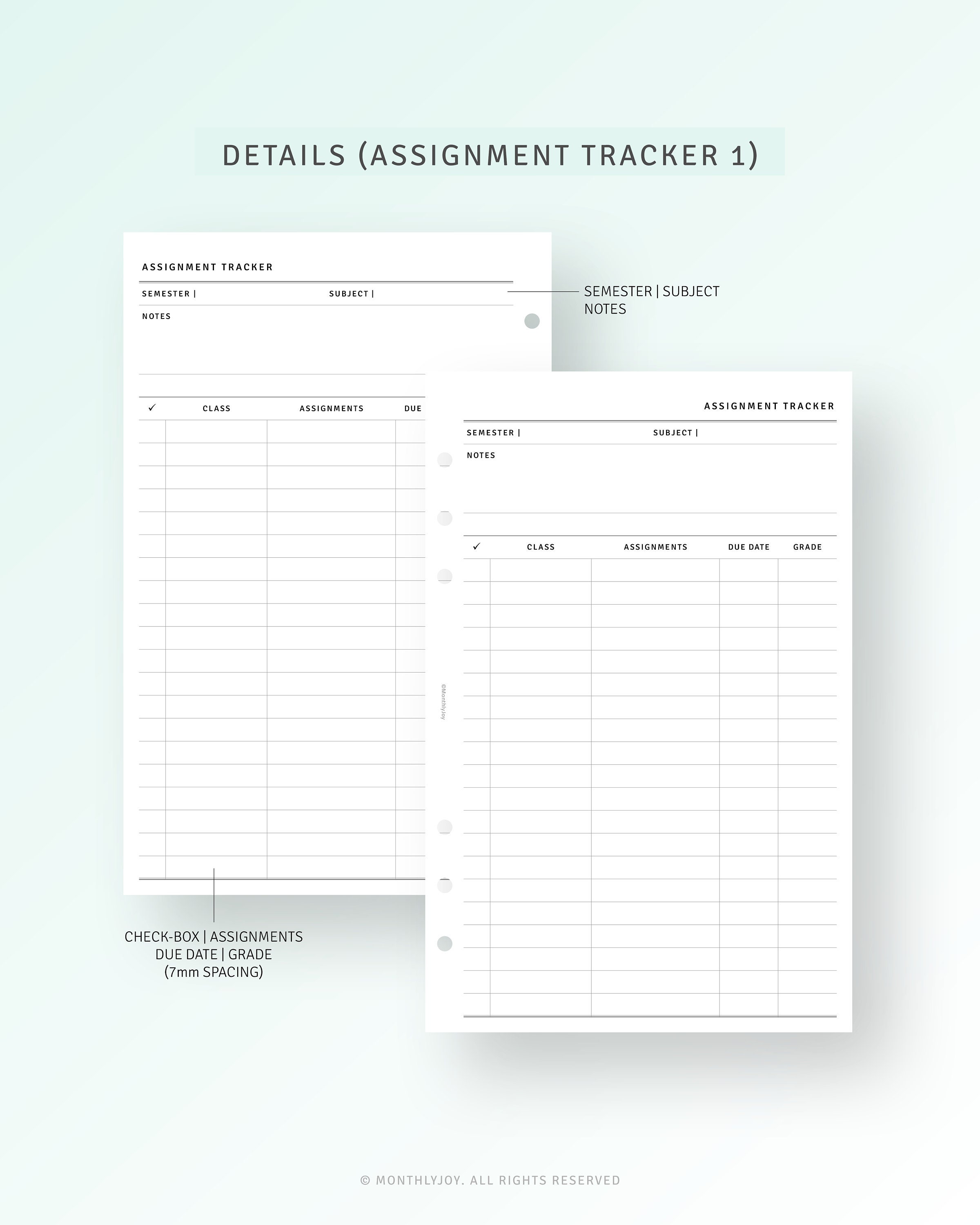 Assignment Tracker Printable Homework Tracker for Student, College New ...