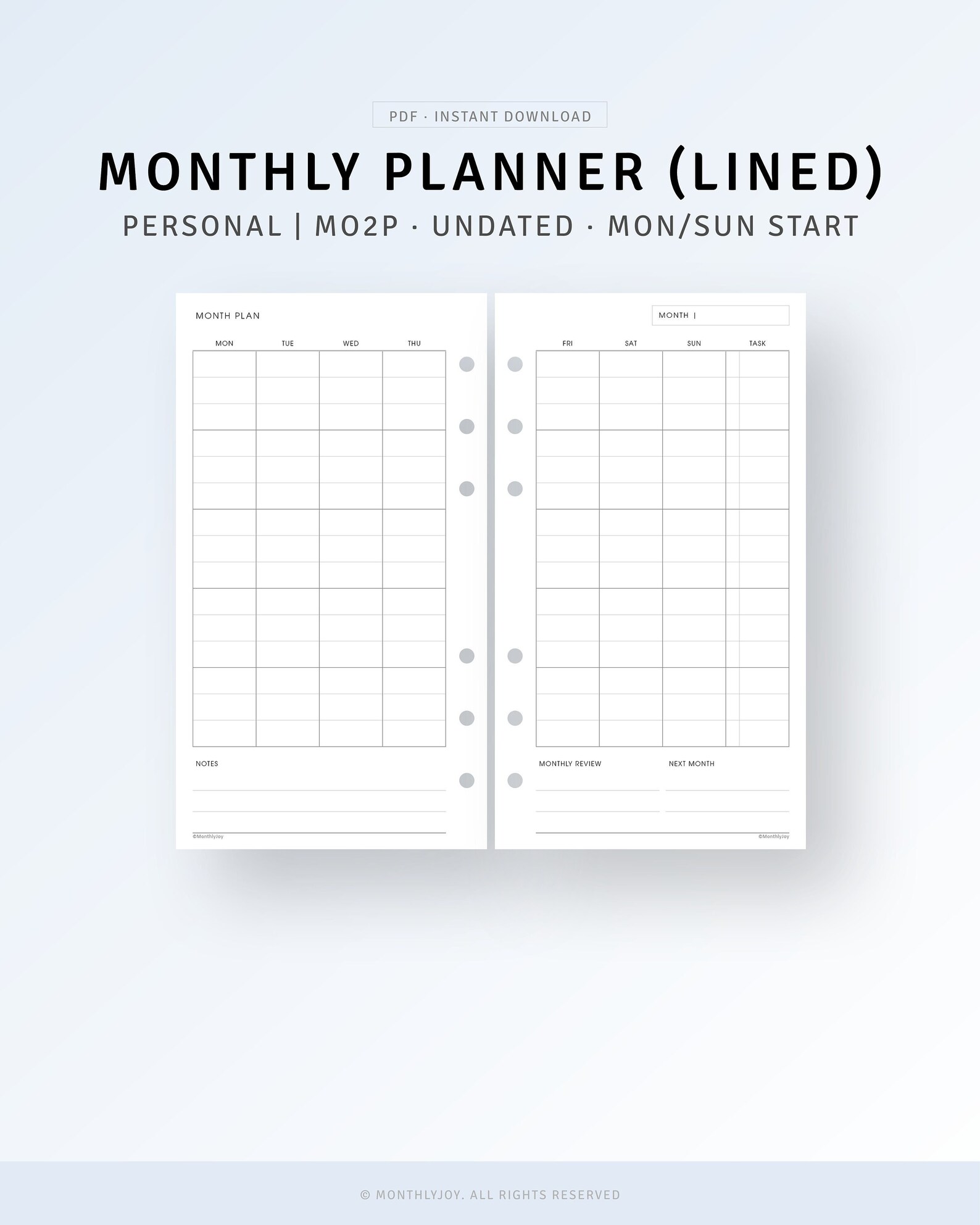 Personal Monthly Planner Printable Template Undated Monthly - Etsy