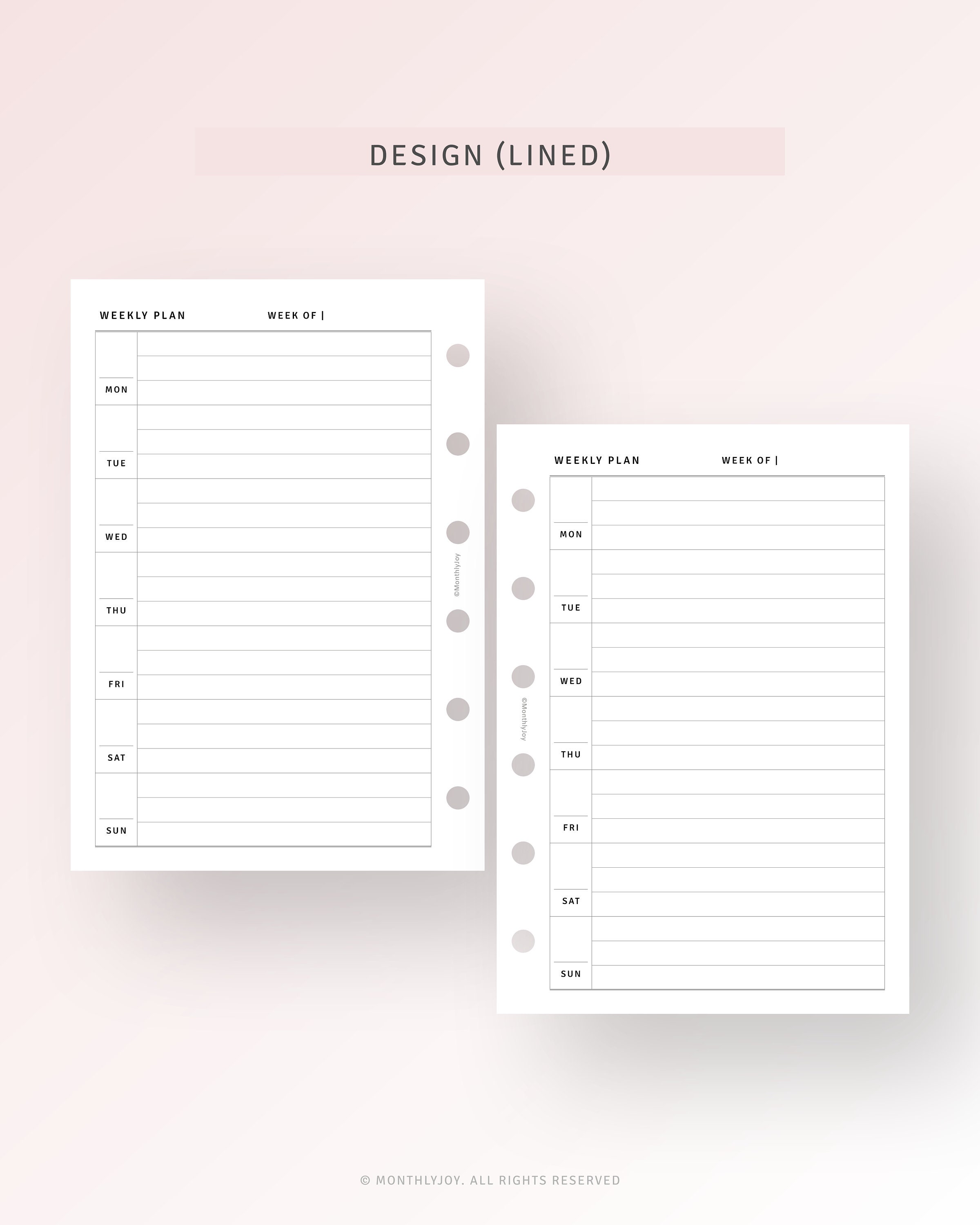 Week on One Page Printable Pocket Plus Inserts, Minimalist Weekly ...
