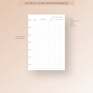 Car Maintenance Log Printable HP Mini Inserts, Auto Mileage Journal ...