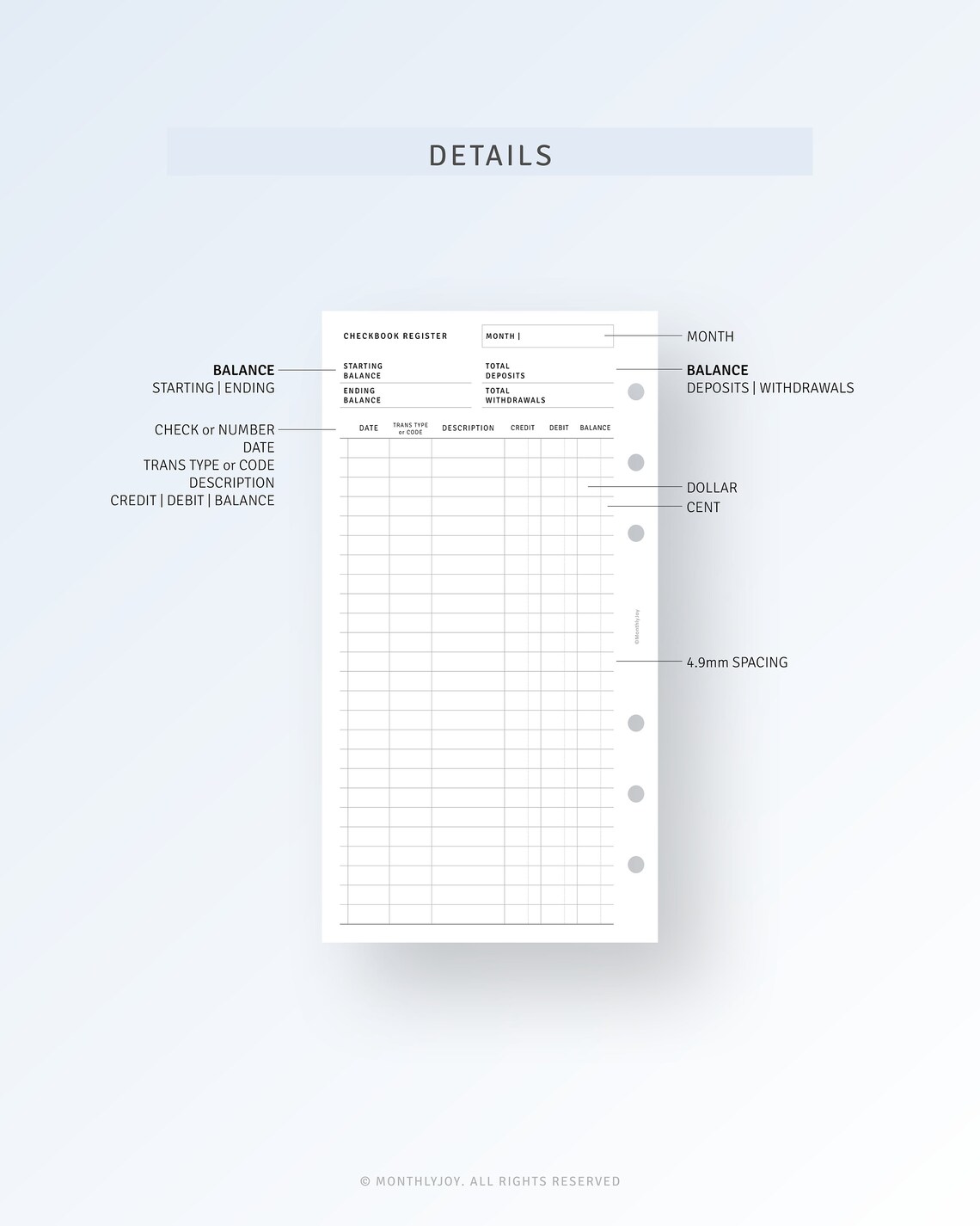 Check Book Register Personal Ring Printable Inserts, Spending Log, Bank ...