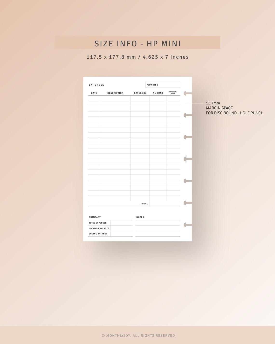 Expense Tracker Printable HP Mini Inserts, Spending Organizer, Personal ...