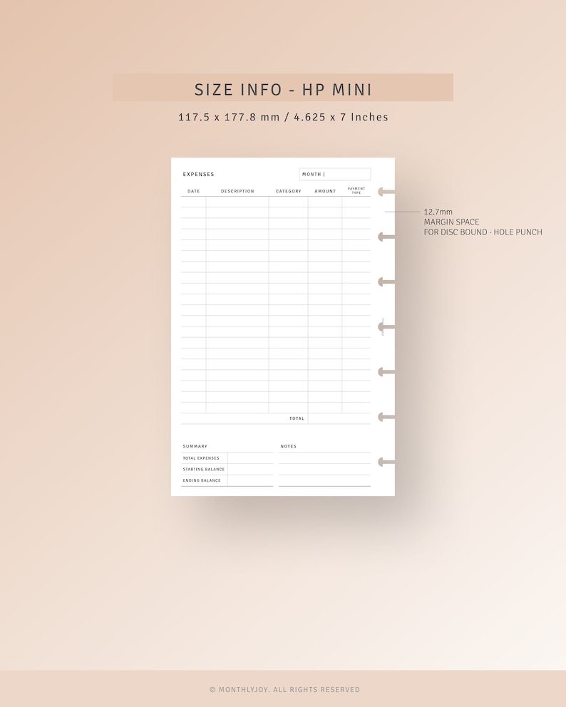Expense Tracker Printable HP Mini Inserts Spending Organizer - Etsy