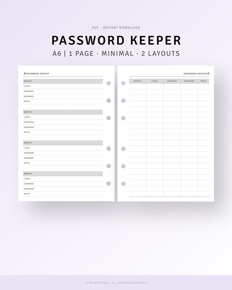 Password Tracker Printable A6 Inserts Password Log Planner - Etsy