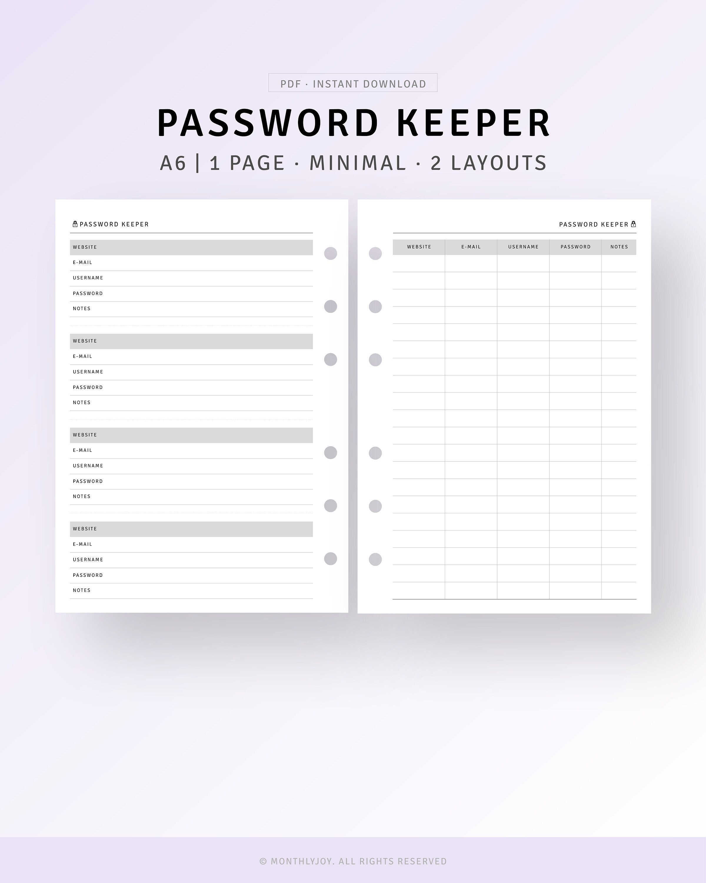 Paper A6 Inserts : Password Tracker Password Journal Password Printable ...