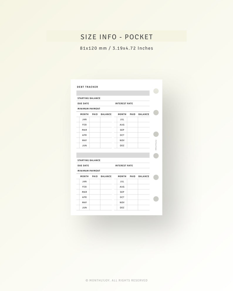 Debt Tracker Printable Pocket Ring Inserts Student Loan Debt - Etsy