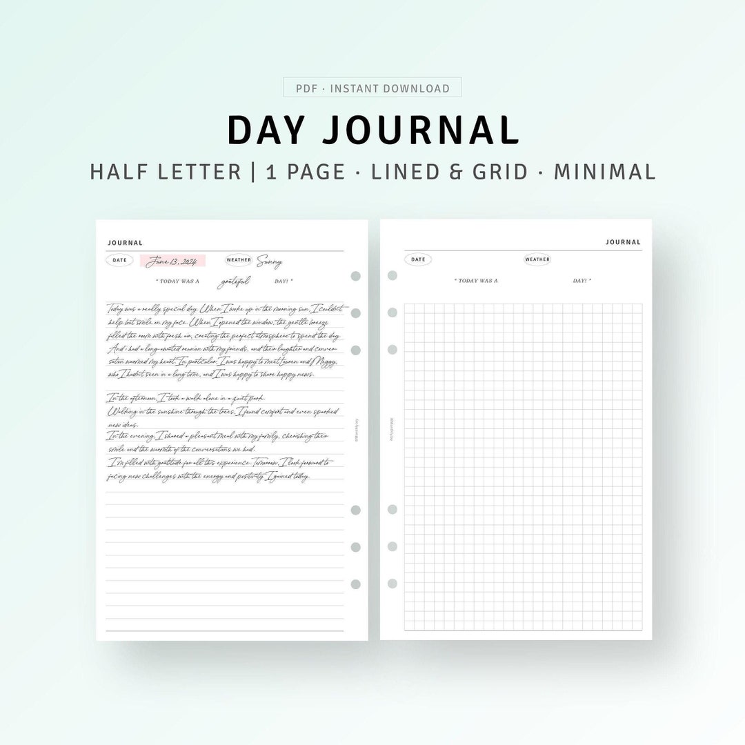 Printable Daily Mindfulness Journal Template Half-letter Planner ...