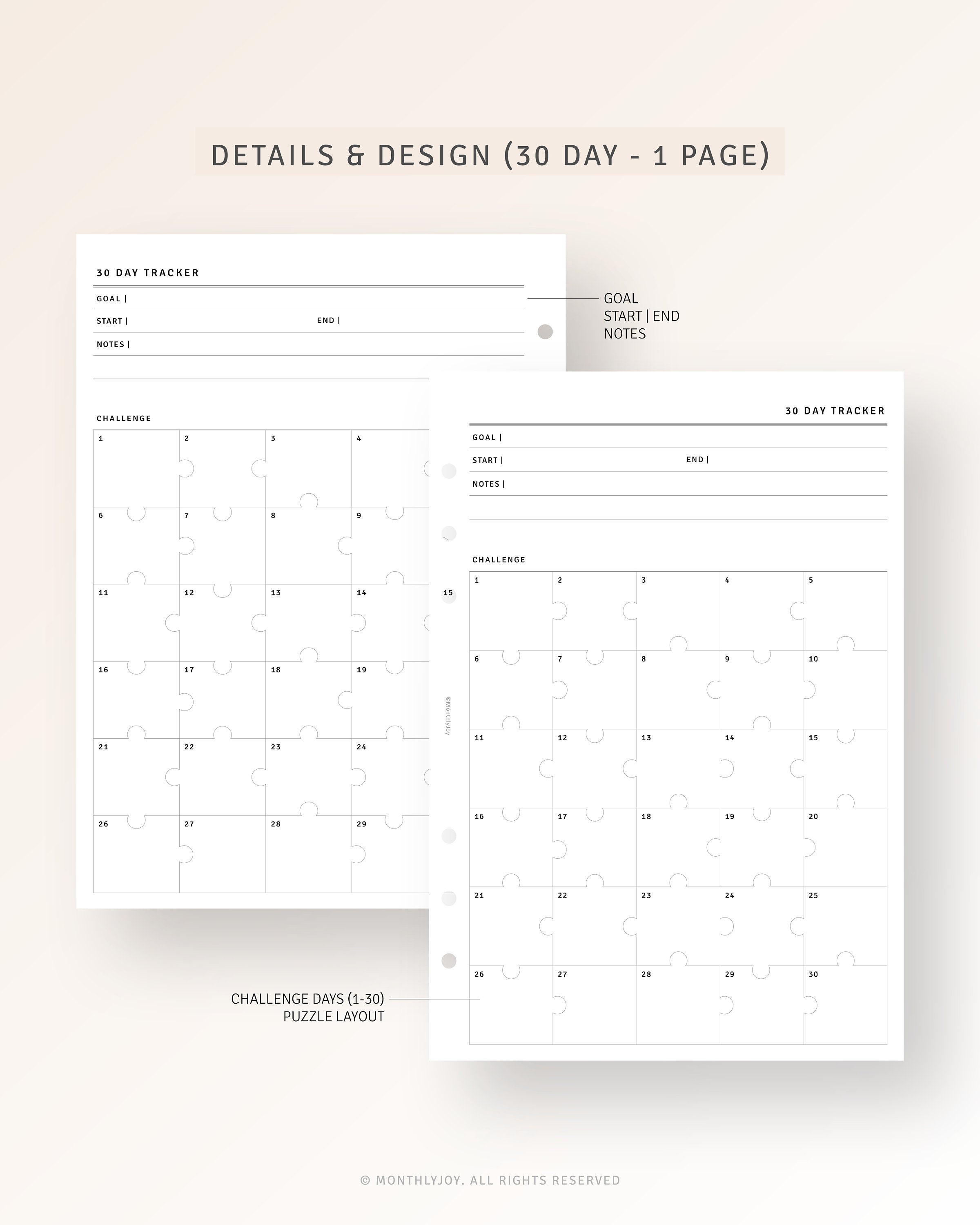 30 60 Day Countdown Tracker Printable A5 Planner Inserts, Habit ...