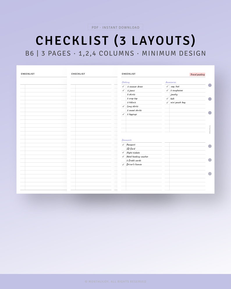 Checklist Template B6 Printable Inserts Recurring Tasks Get - Etsy UK