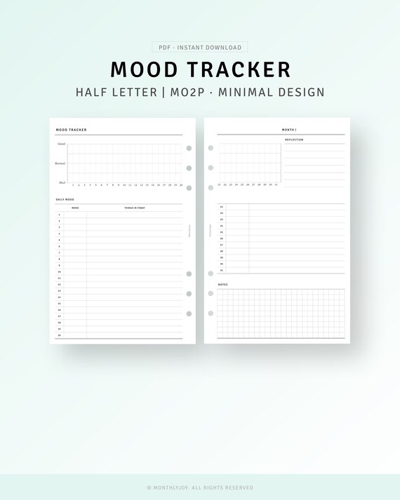 Mood Tracker Printable Half Letter Inserts Monthly Mood | Etsy