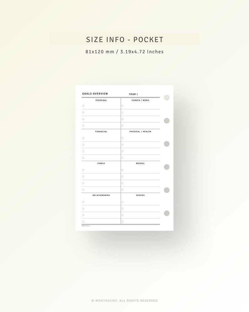 Goal Planner Printable Pocket Size Inserts Life Goal Setting | Etsy
