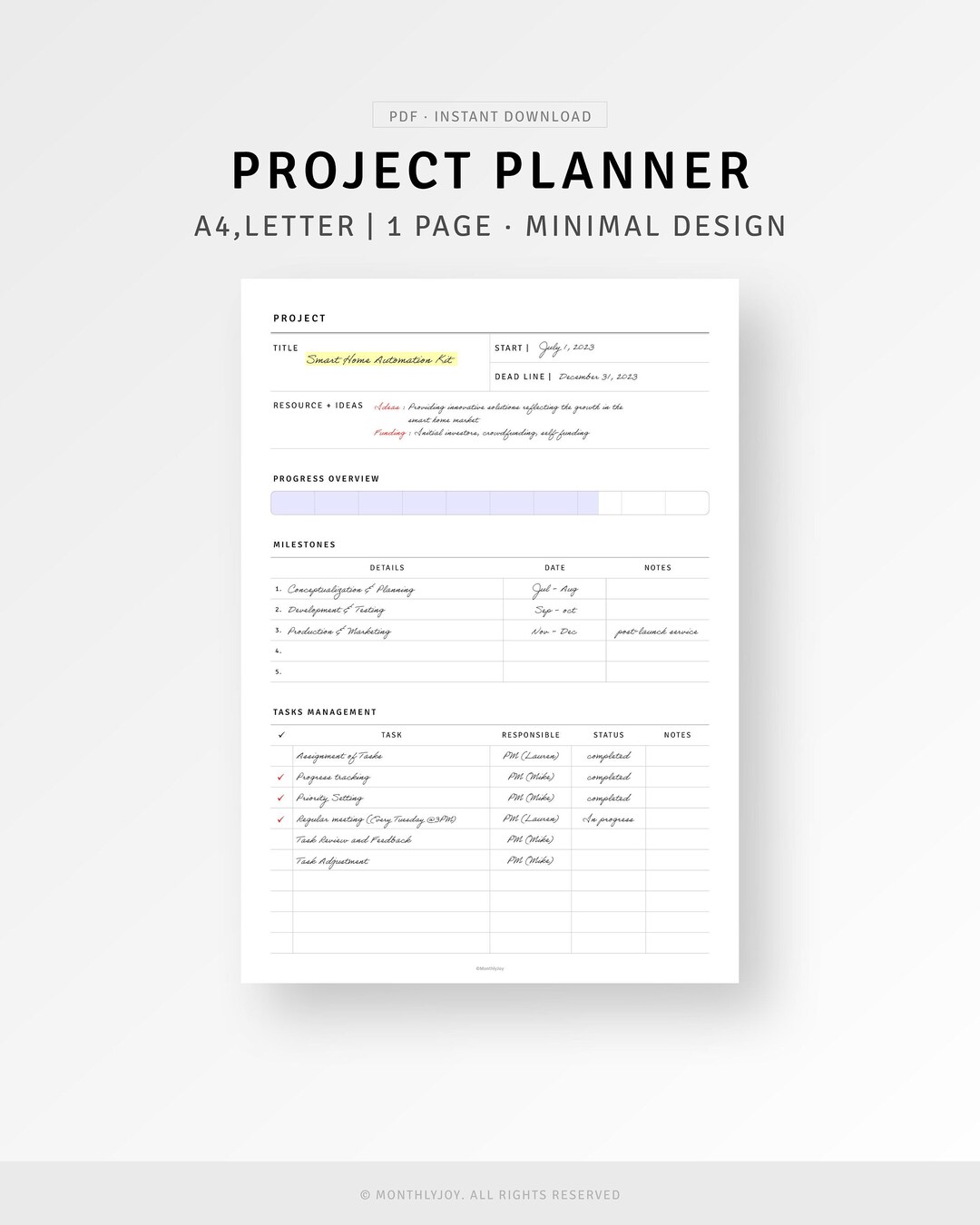 Project Planner Printable A4/letter Inserts, Work Project Management ...