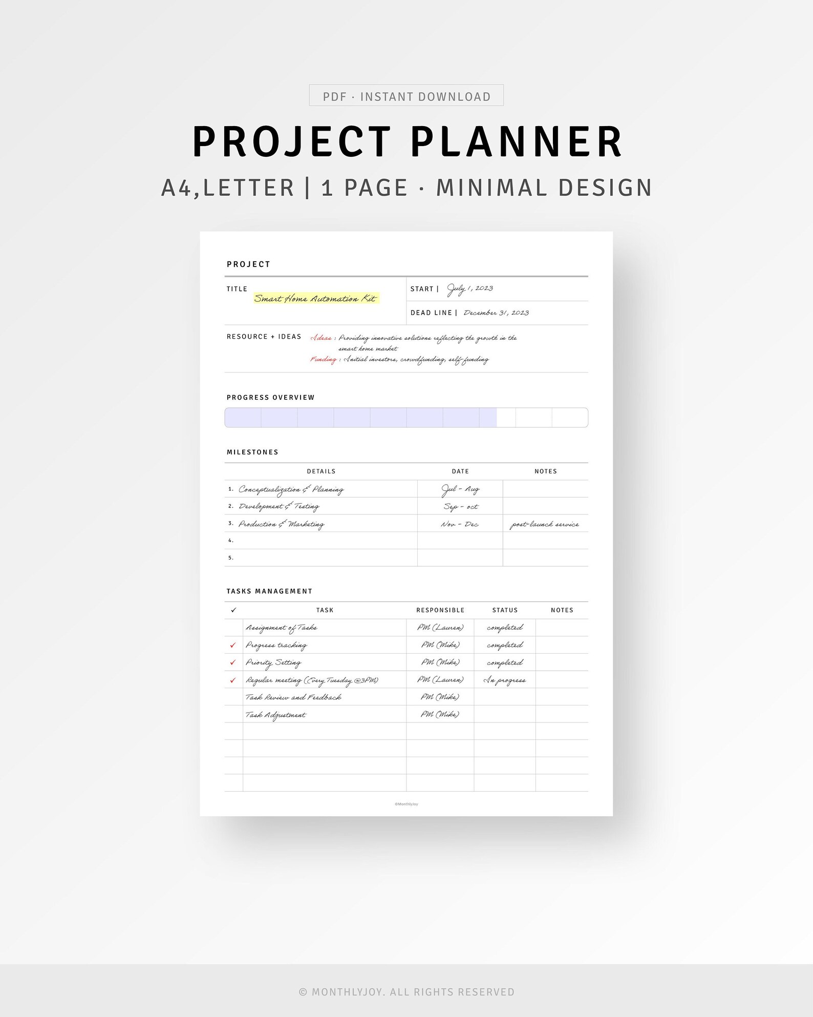 Project Planner Printable A4/letter Inserts, Work Project Management ...