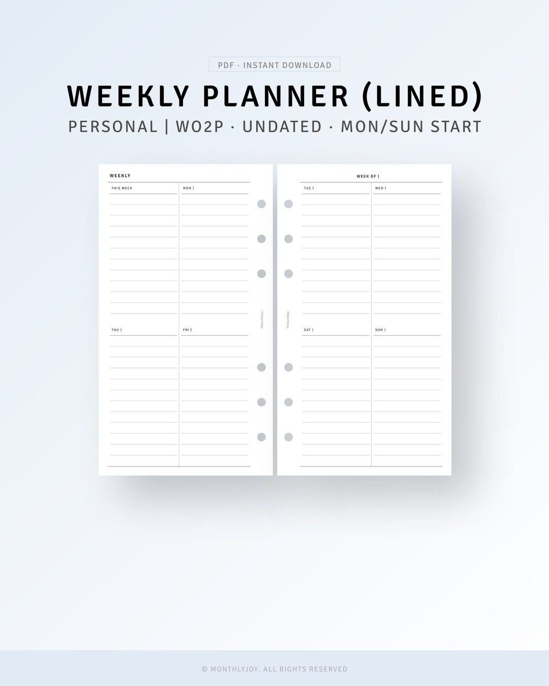 Personal, Undated Weekly Planner Pages Printable Week on 2 Pages ...