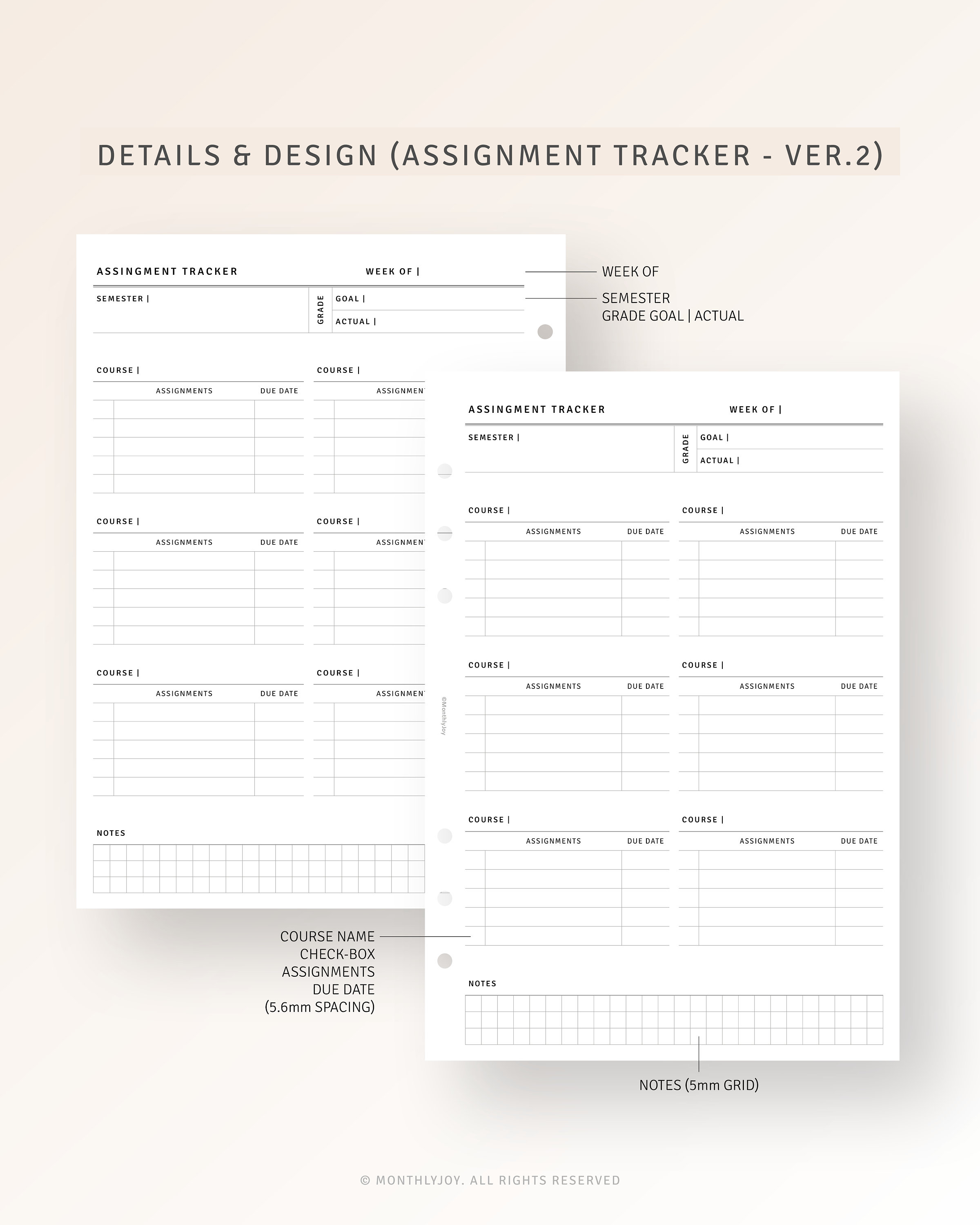 Assignment Tracker Printable A5 Ring Inserts, Student Planner Template ...