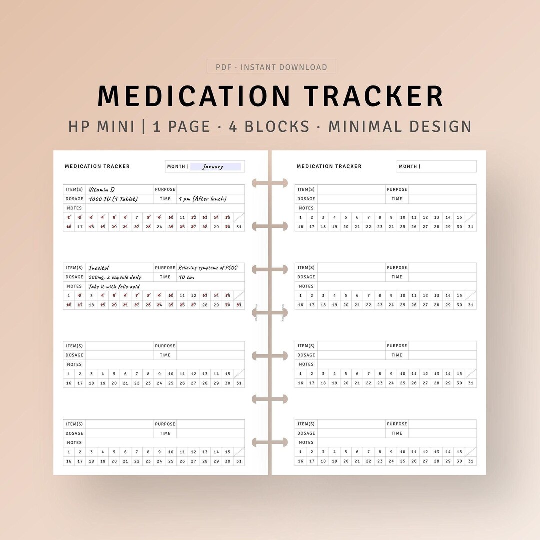 Medication Tracker Printable Happy Planner Mini Ring, Vitamin ...