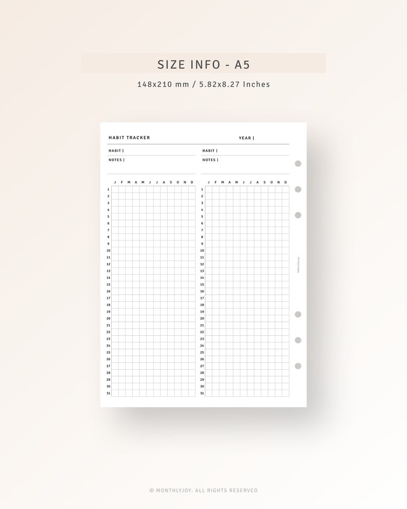A5 Inserts Yearly Habit Tracker Printable Daily Routine - Etsy