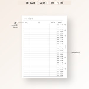 Movie Tracker Printable A5 Planner Inserts, Film Log Movie Review ...