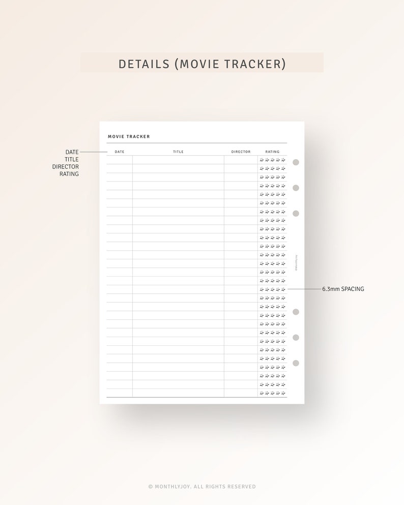 Movie Tracker Printable A5 Planner Inserts, Film Log Movie Review ...