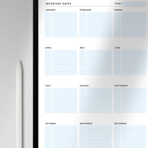 Yearly Important Dates Printable A4/letter Inserts, Fillable Year at A ...