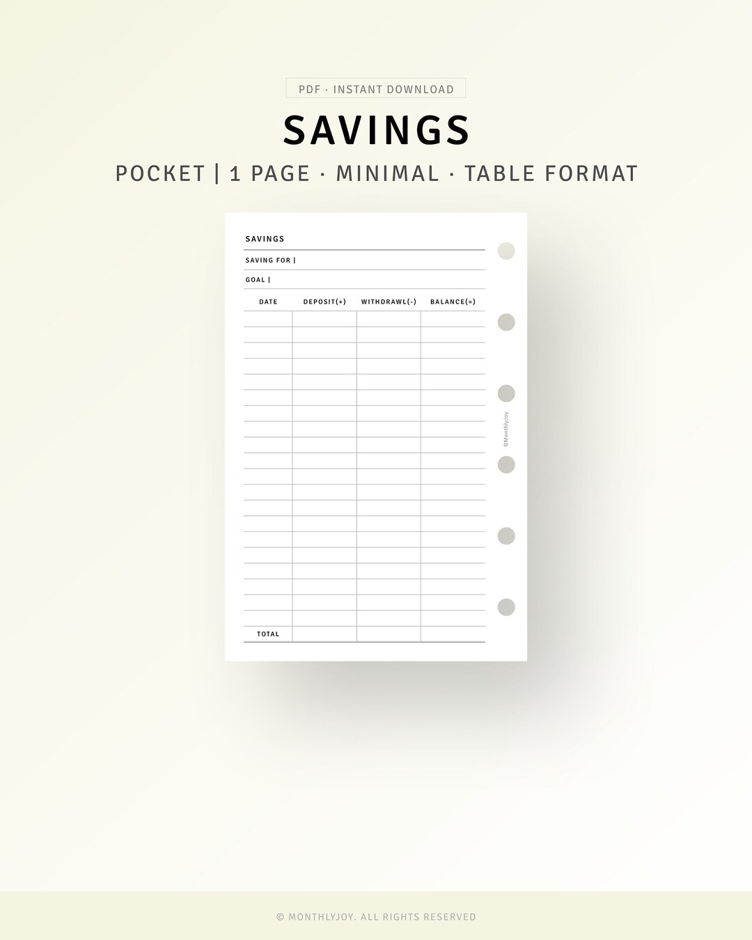 Savings Template Printable Pocket Planner Inserts, Saving Register ...