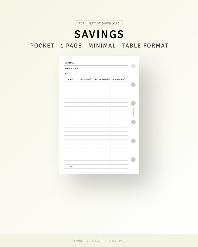 Savings Template Printable Pocket Planner Inserts Saving - Etsy