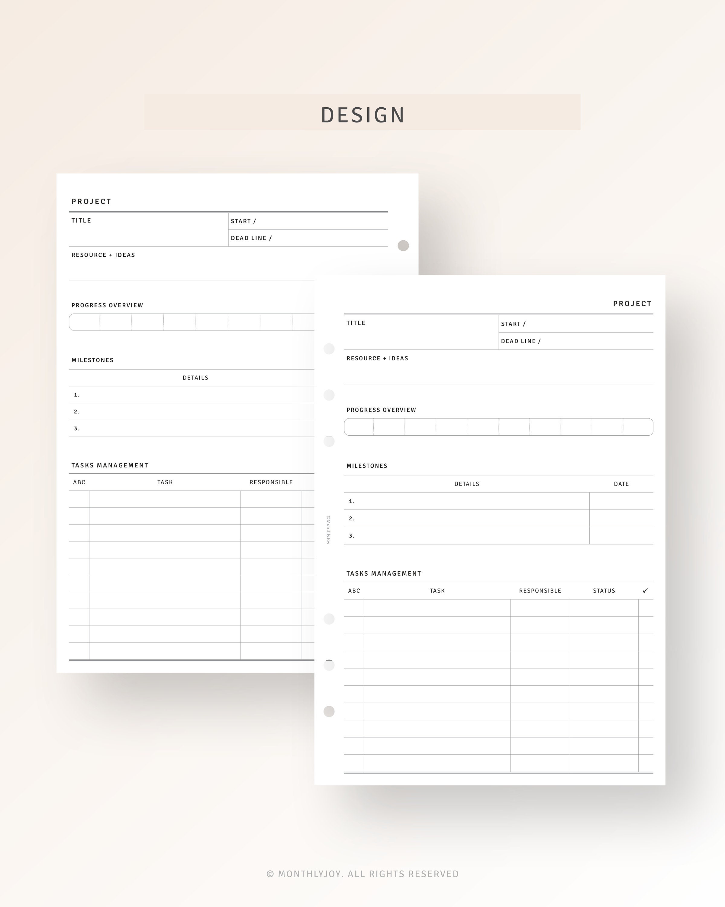 A5 Inserts, Project Planner Tracker Printable Project Management Sheet ...