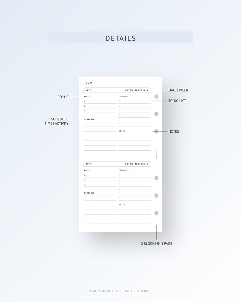 Personal Daily Planner Pages Printable 2 Days on 1 Page - Etsy
