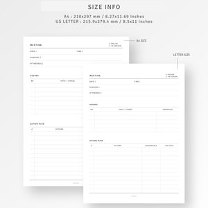 Meeting Notes Printable A4/letter Planner Inserts, Work Project ...