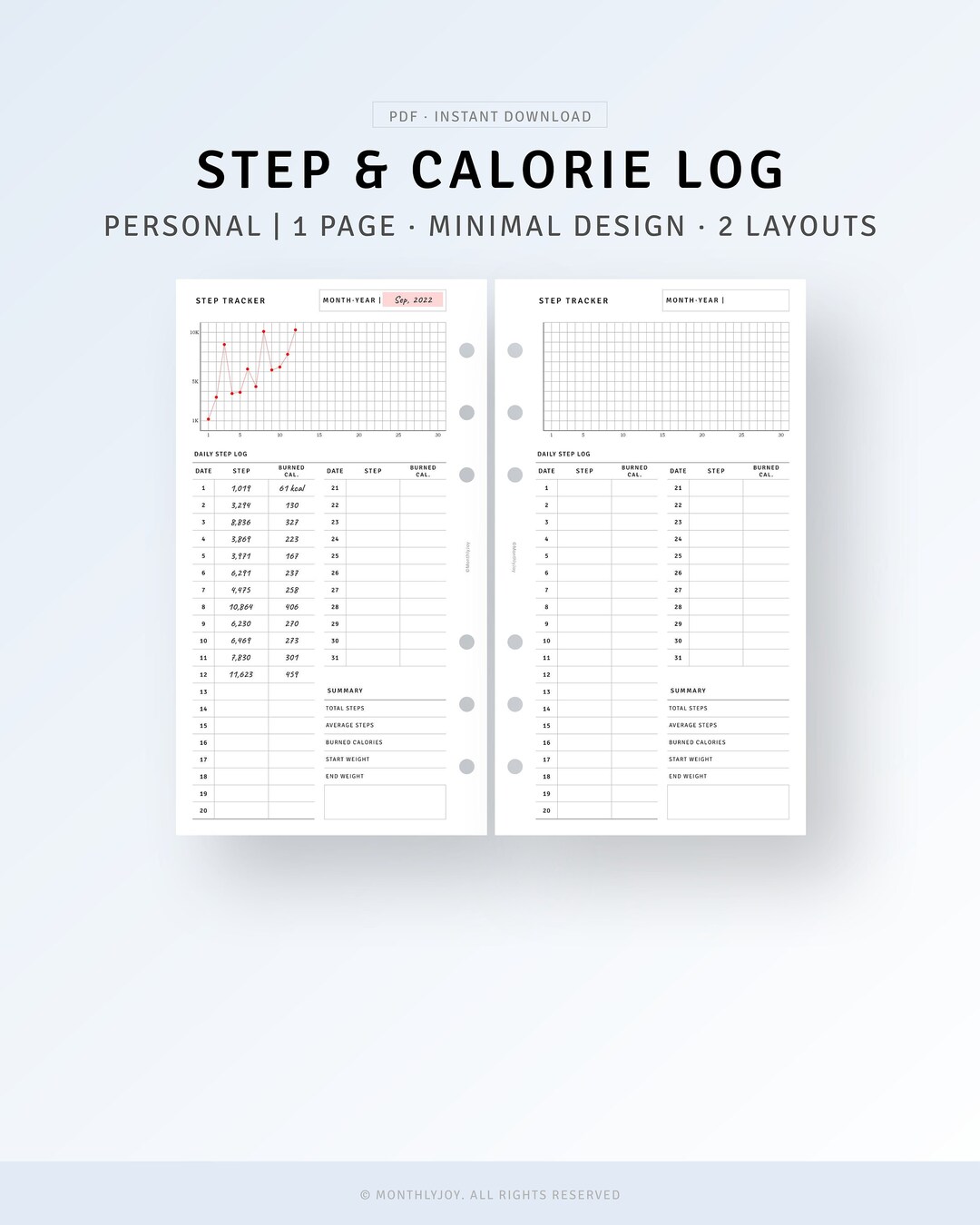 Walking Log Journal Printable Personal Size Inserts, Step Log Tracker ...