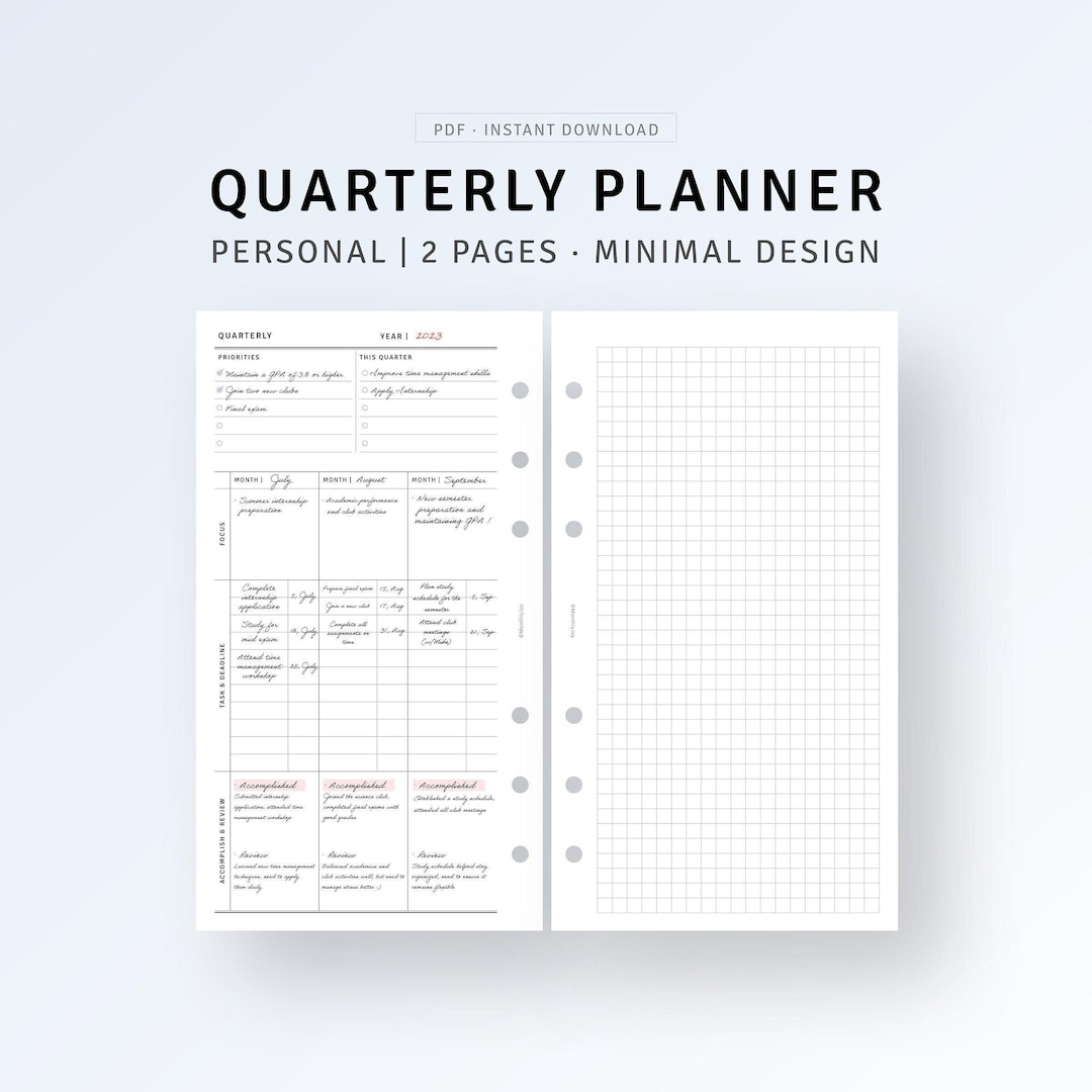 Personal, Quarterly Planner Printable Template, 3 Month Planner, 90 ...