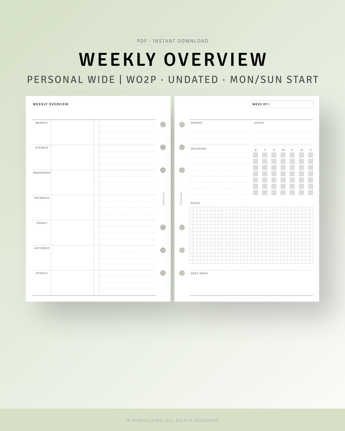 Weekly Overview Printable Personal Wide Inserts Undated - Etsy