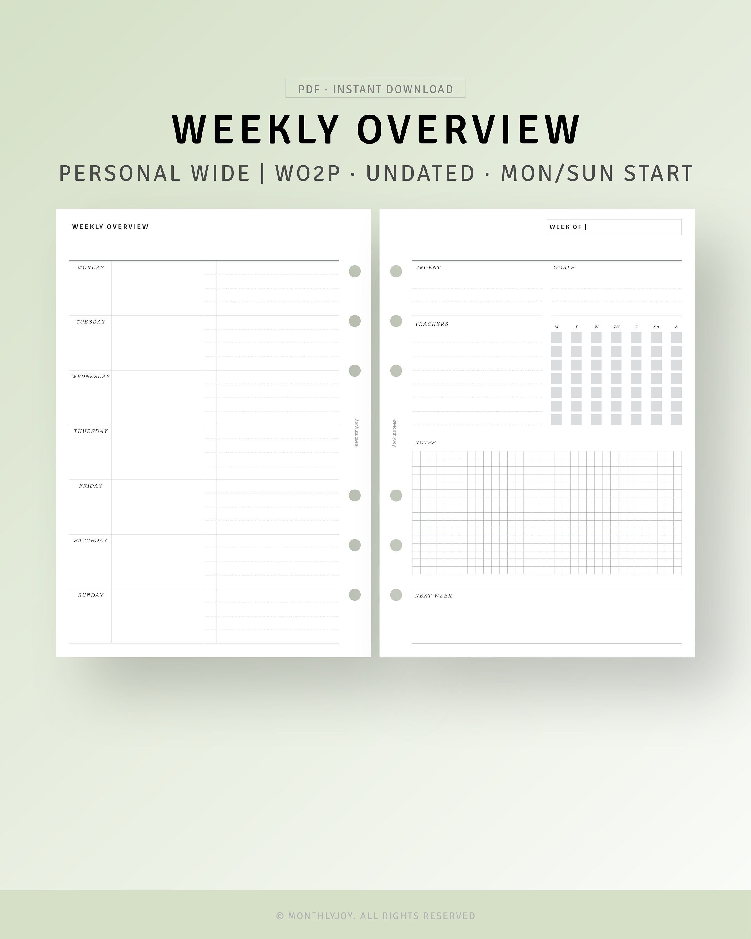Weekly Overview Printable Personal Wide Inserts Undated - Etsy