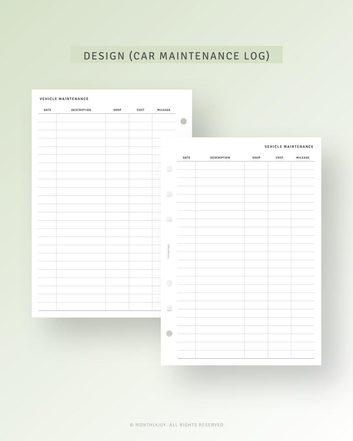 Car Maintenance Personal Wide Printable Vehicle Care Tracker - Etsy